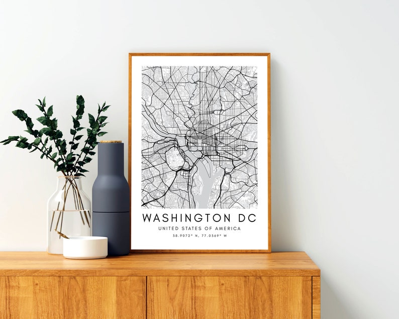 Washington DC Map Printable Wall Art Washington DC City Map | Etsy