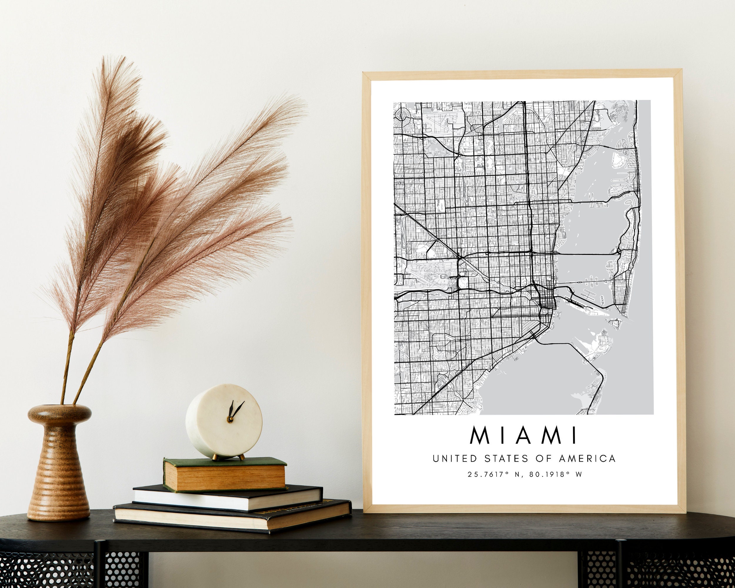 Miami Printable Map Print Miami Map Wall Art Print Miami | Etsy