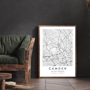 Camden, London Map Poster, UK Map Prints With Coordinates, Camden Town ...