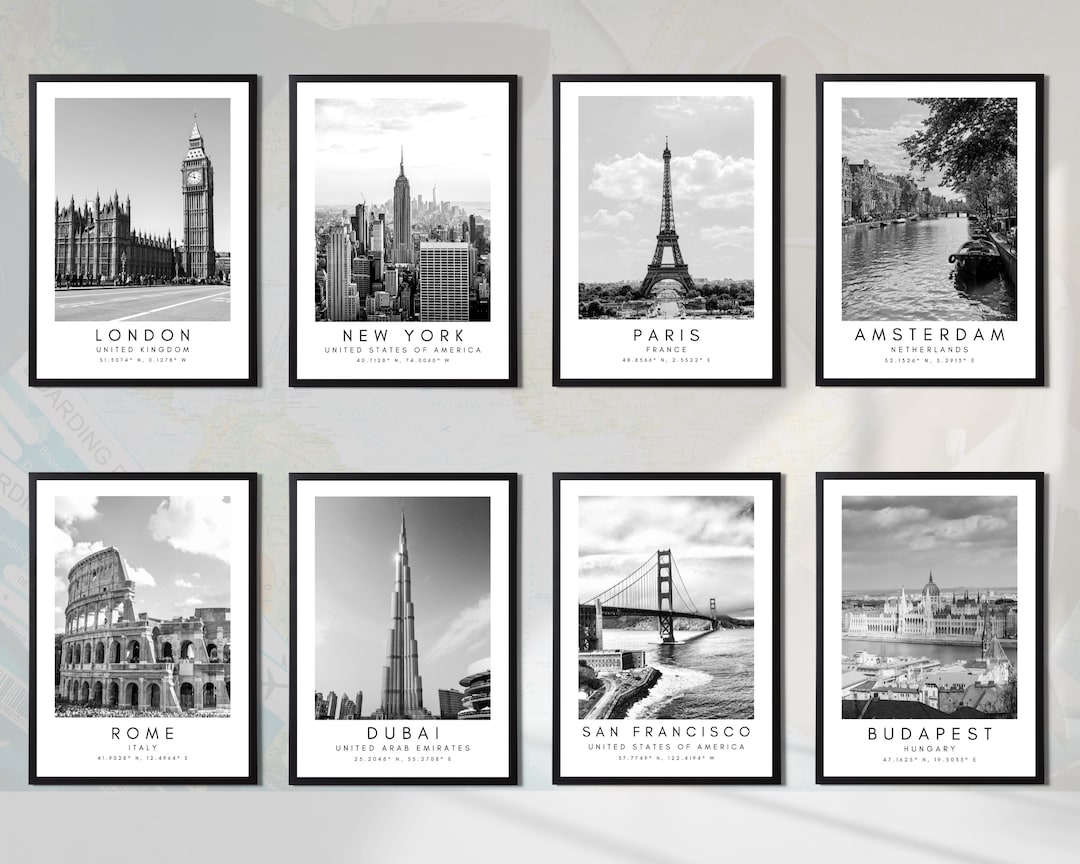 Custom Cityscape Print: Black & White Landmark Art With Coordinates - Etsy