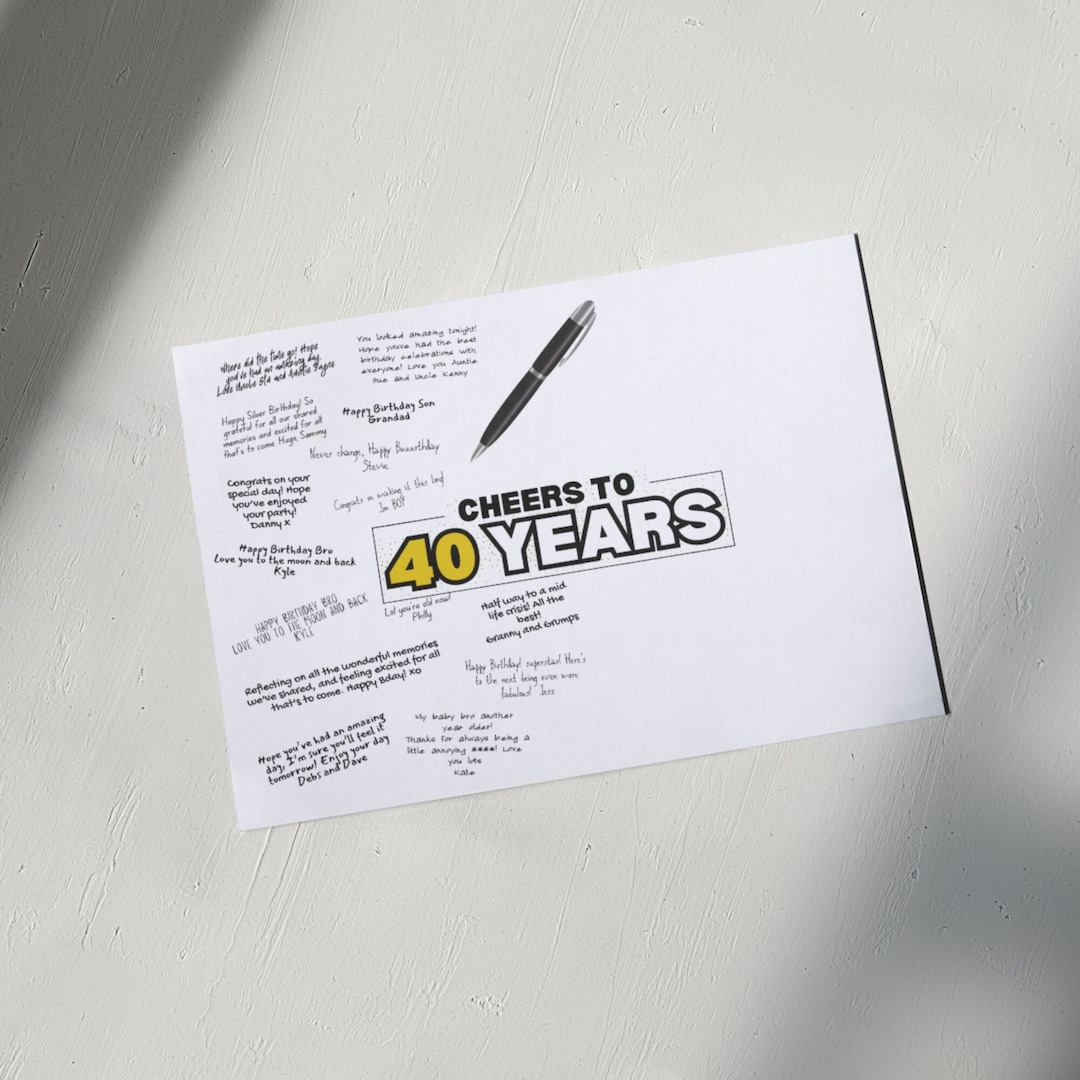 40th Birthday Signature Poster A3 Size - Memorable Guest Book ...