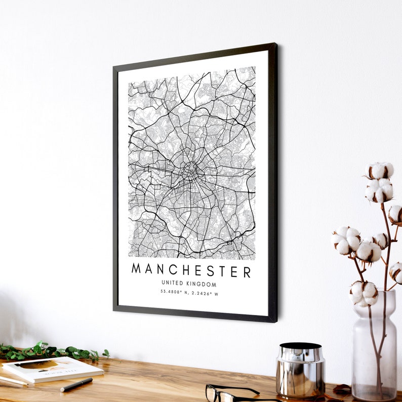 Manchester Map Art Print Manchester Wall Map Poster | Etsy