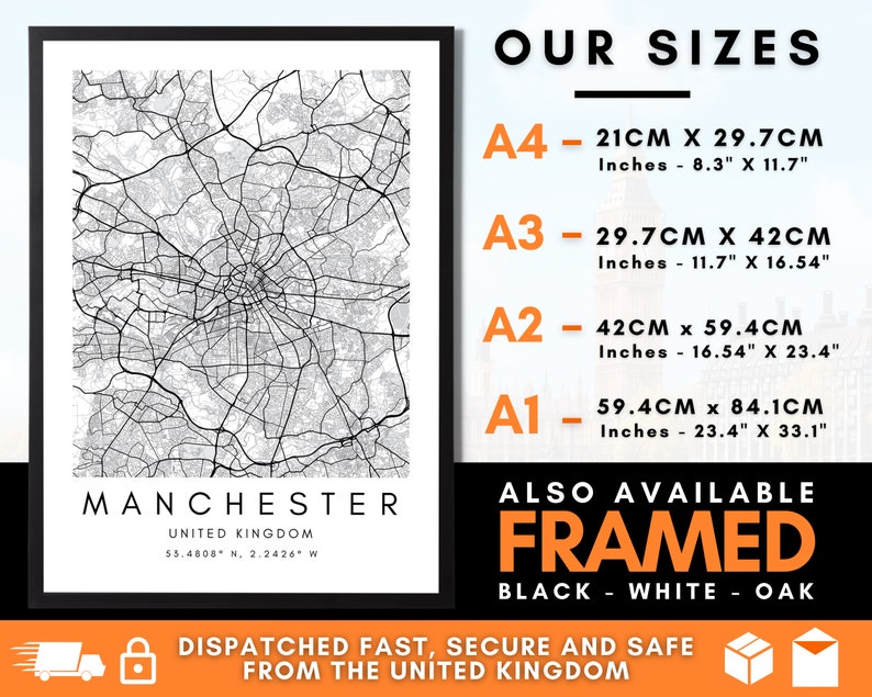 Manchester Map Art Print Manchester Wall Map Poster | Etsy