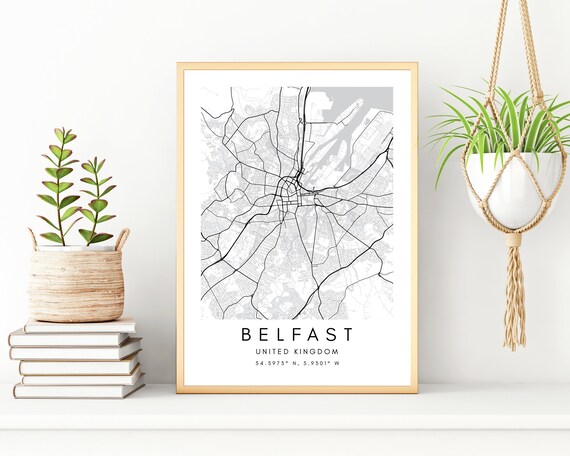 Belfast Map Wall Art UK City Map Art Belfast Minimalist | Etsy