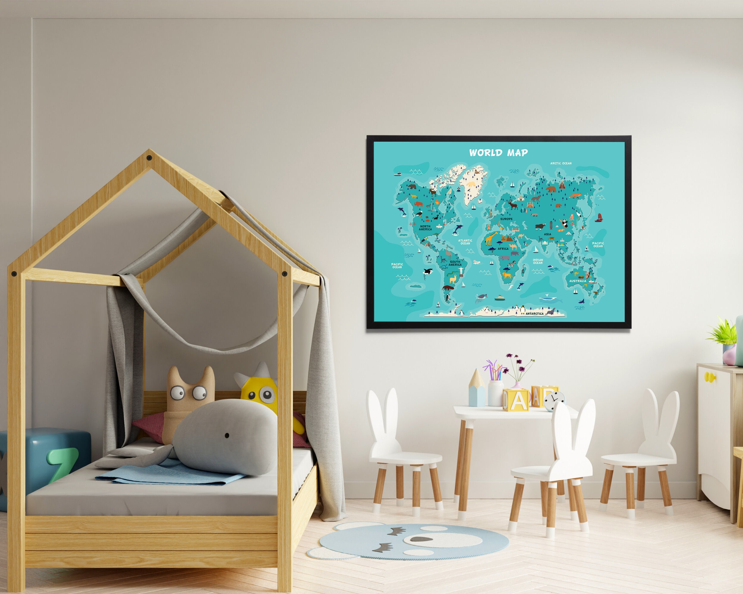 Kids World Map Animals and Landmarks Poster 20 Different - Etsy UK