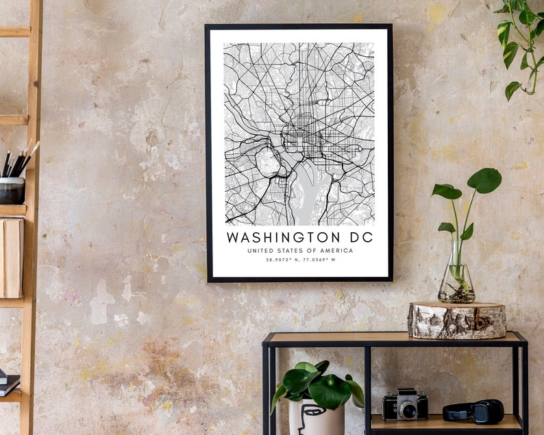 Washington DC Map Printable Wall Art Washington DC City Map | Etsy