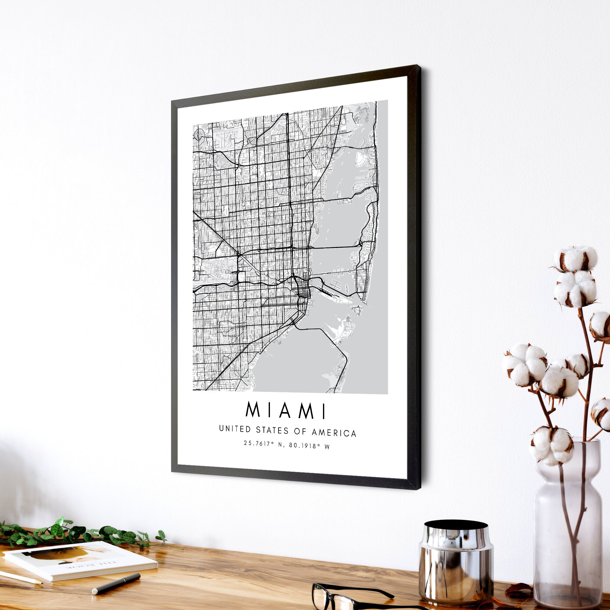 Miami Printable Map Print Miami Map Wall Art Print Miami | Etsy