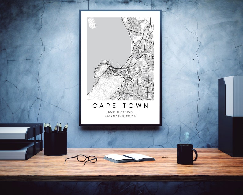 Cape Town Map Wall Art Printable City Map Art Cape Town - Etsy