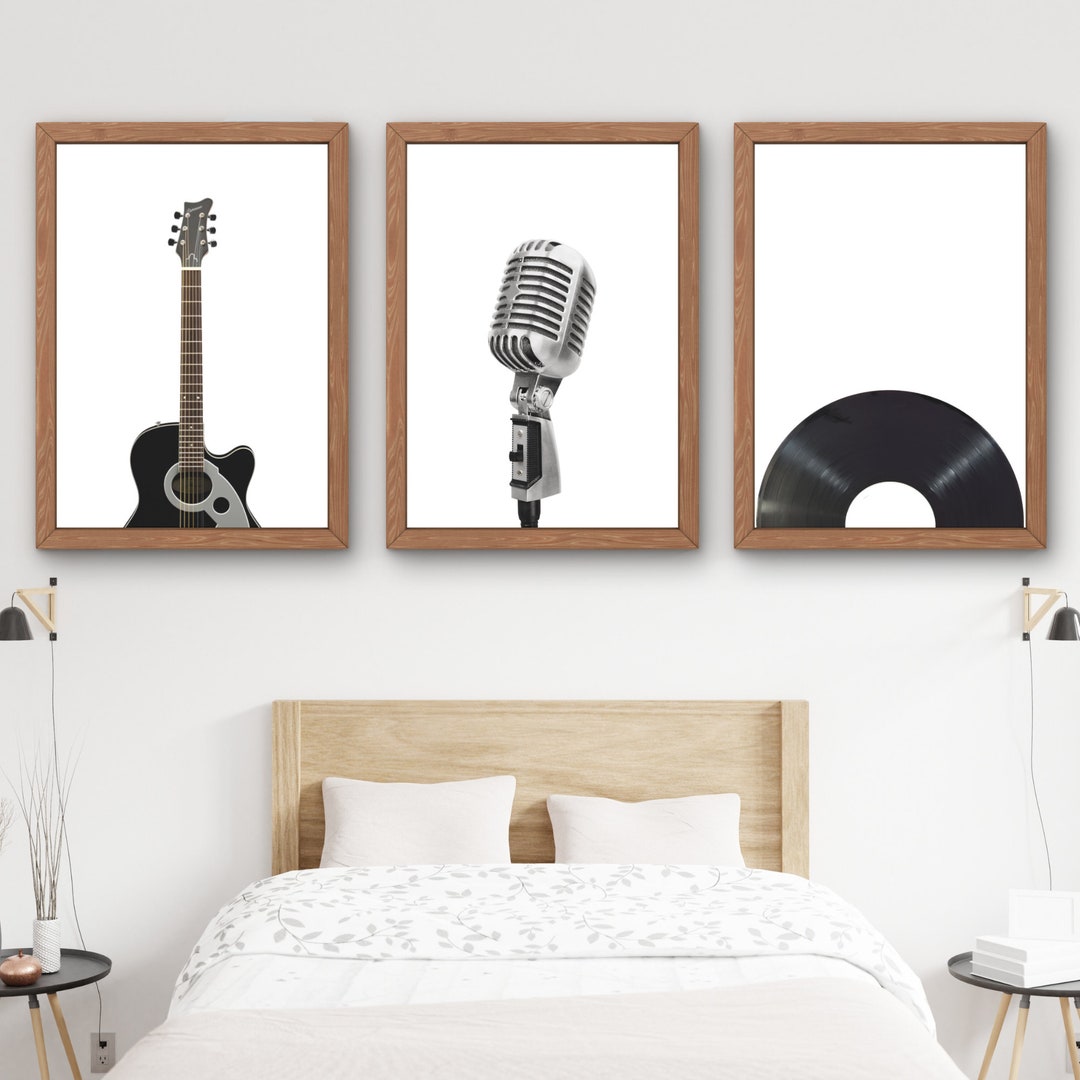 Set of 3 Vintage Music Posters - Black & White Retro Wall Art Featuring ...