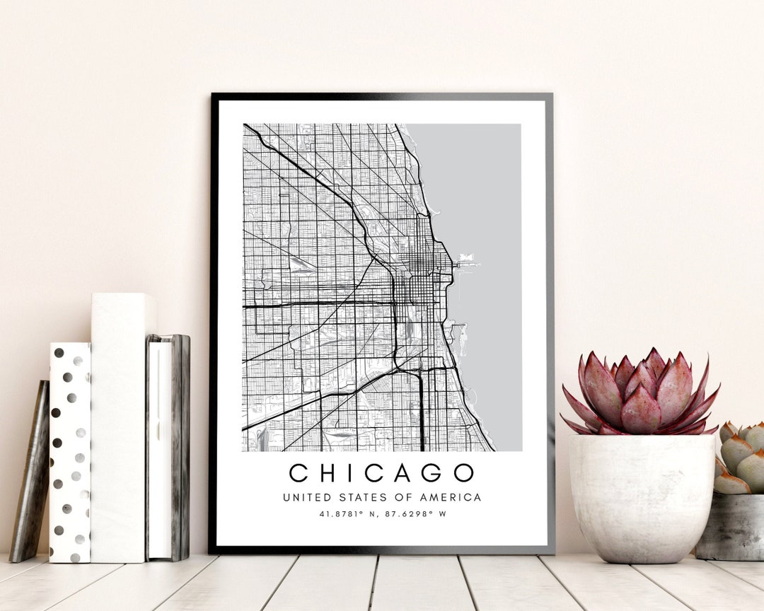 Chicago Map Art Print: Minimalist City Wall Decor - Etsy