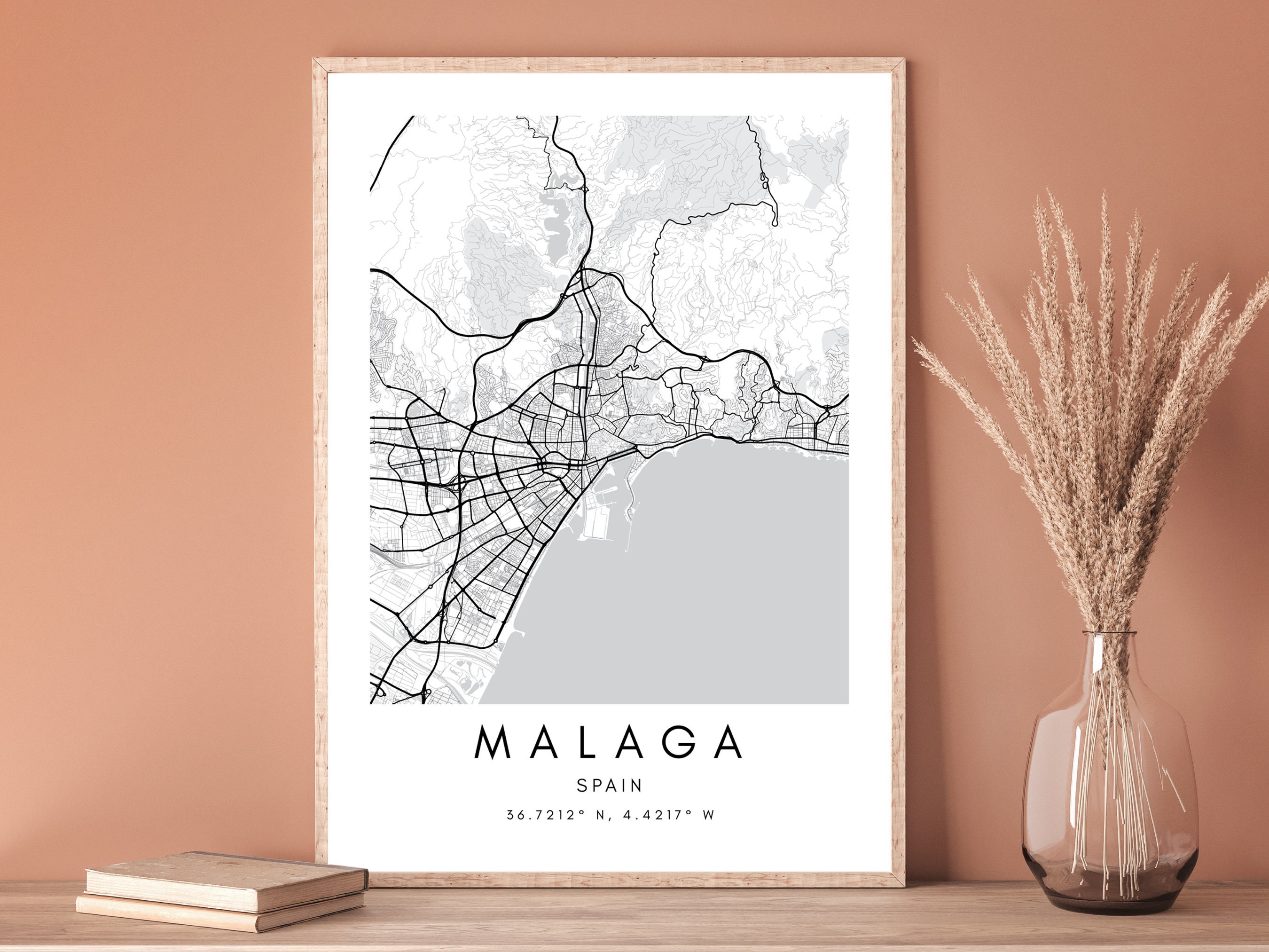 Malaga Minimalist Map Print Spain Map Print for Travels or - Etsy UK