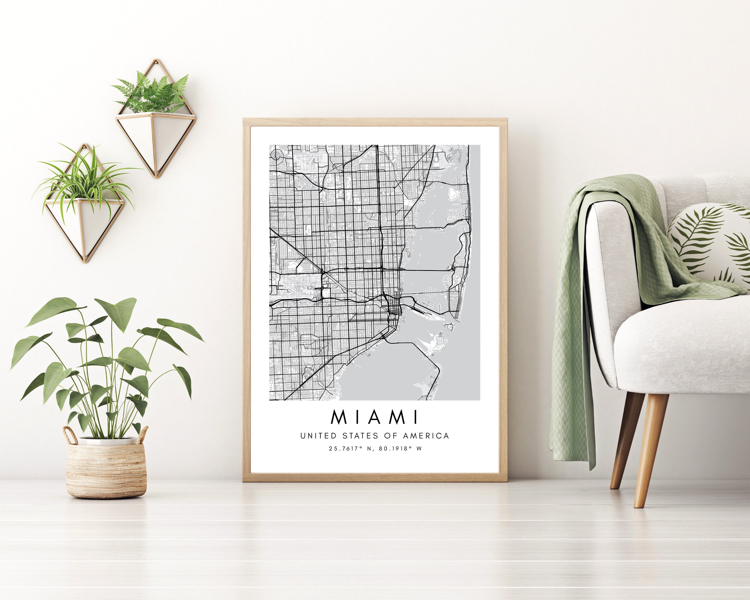 Miami Printable Map Print Miami Map Wall Art Print Miami | Etsy