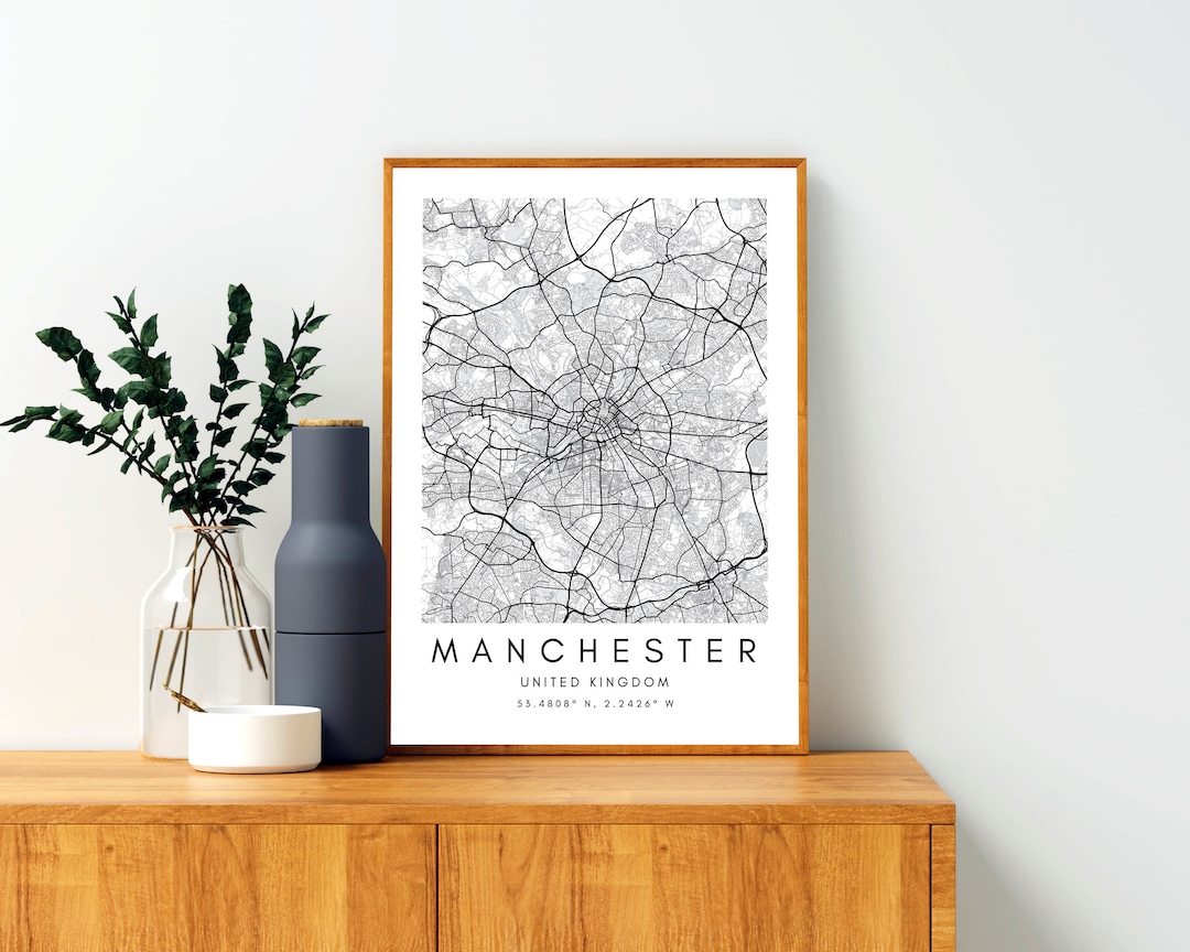Manchester Map Art Print - Manchester Wall Map Poster - Manchester City ...