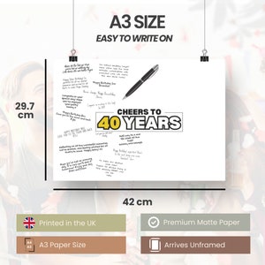 40th Birthday Signature Poster A3 Size - Memorable Guest Book ...