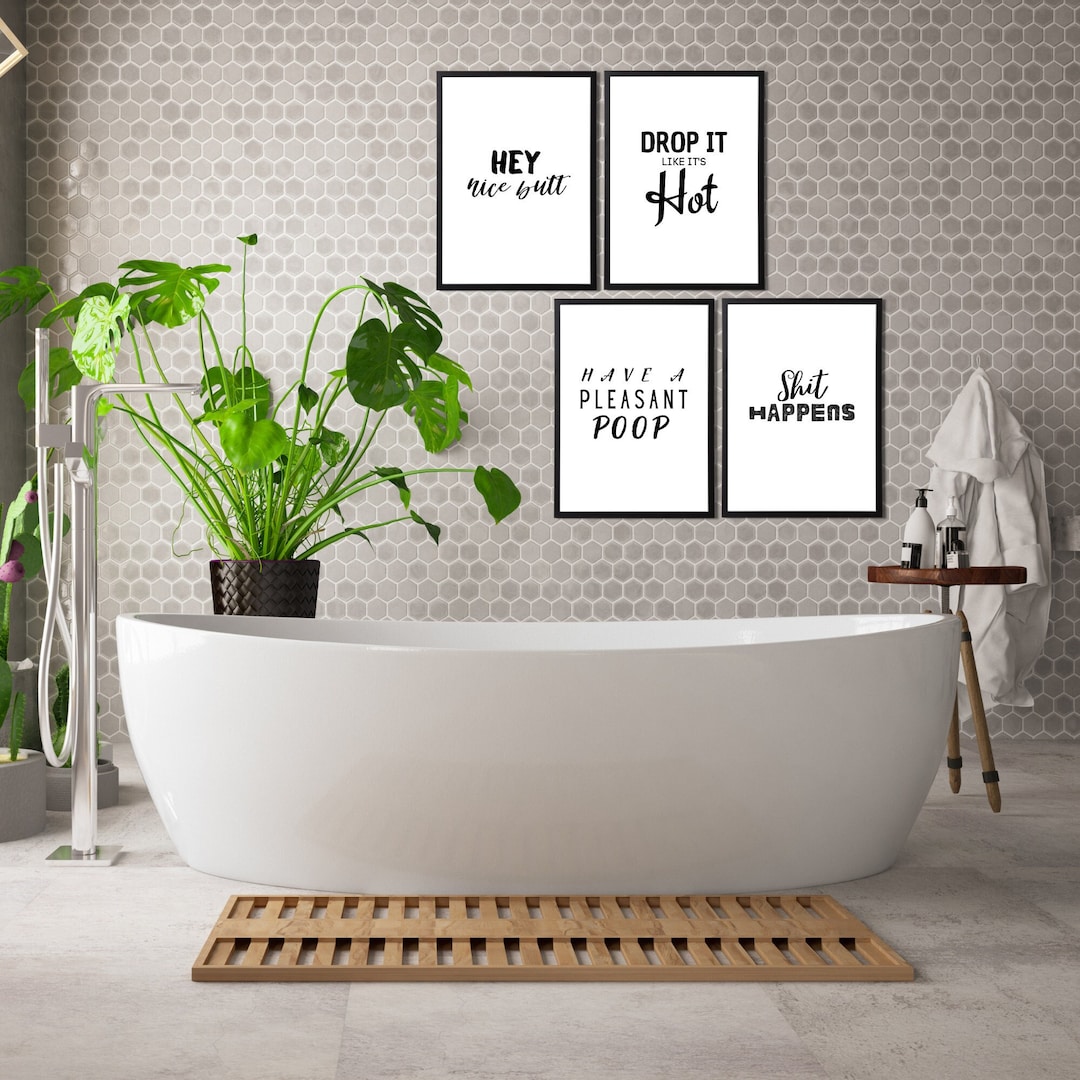 Hilarious Bathroom Quotes and Sayings Prints - Set of 4 Toilet Designs ...
