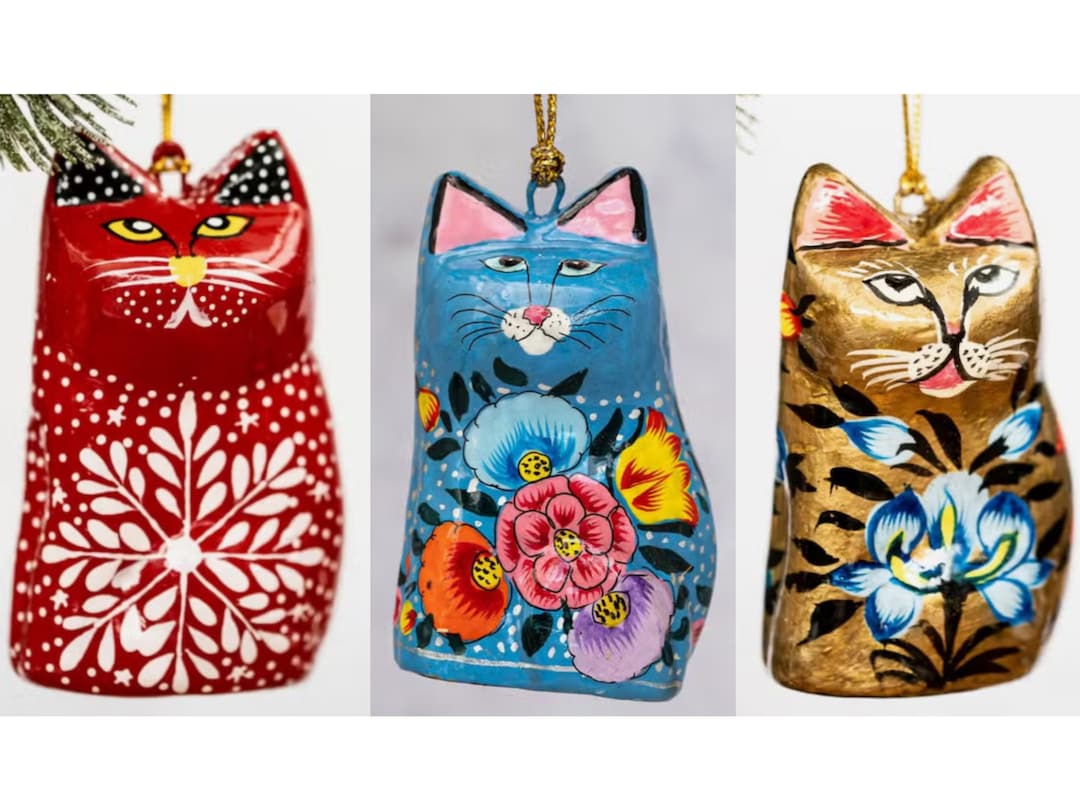 CAT CHRISTMAS DECORATIONS Baubles Cat Christmas Tree Decorations Papier ...