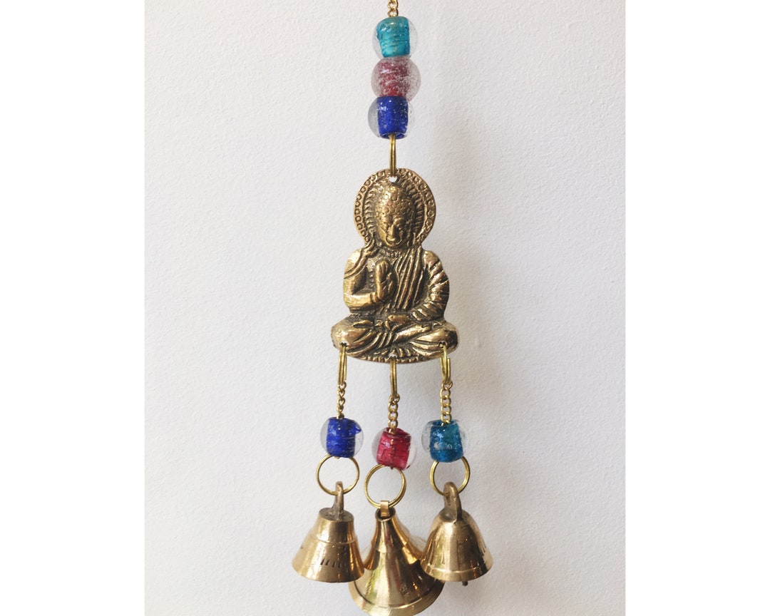 HANGING BRASS BUDDHA Chimes Decoration Bells Brass Wind Chimes Wall ...