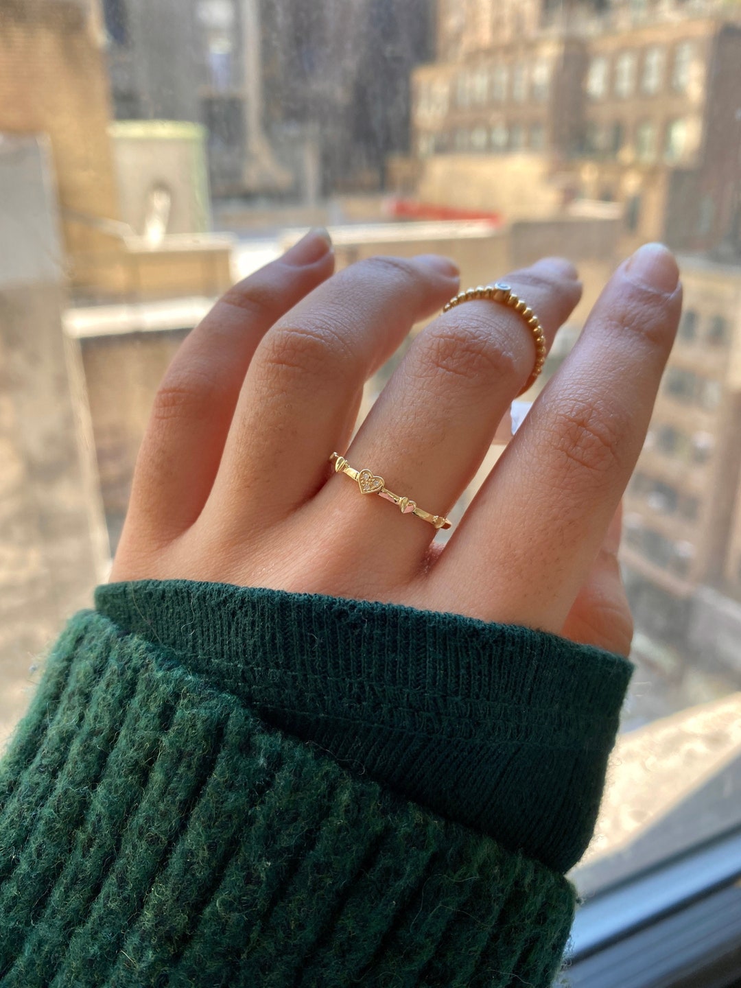 Dainty Diamond Heart Ring, Heart Stacking Ring, Small Heart Ring ...