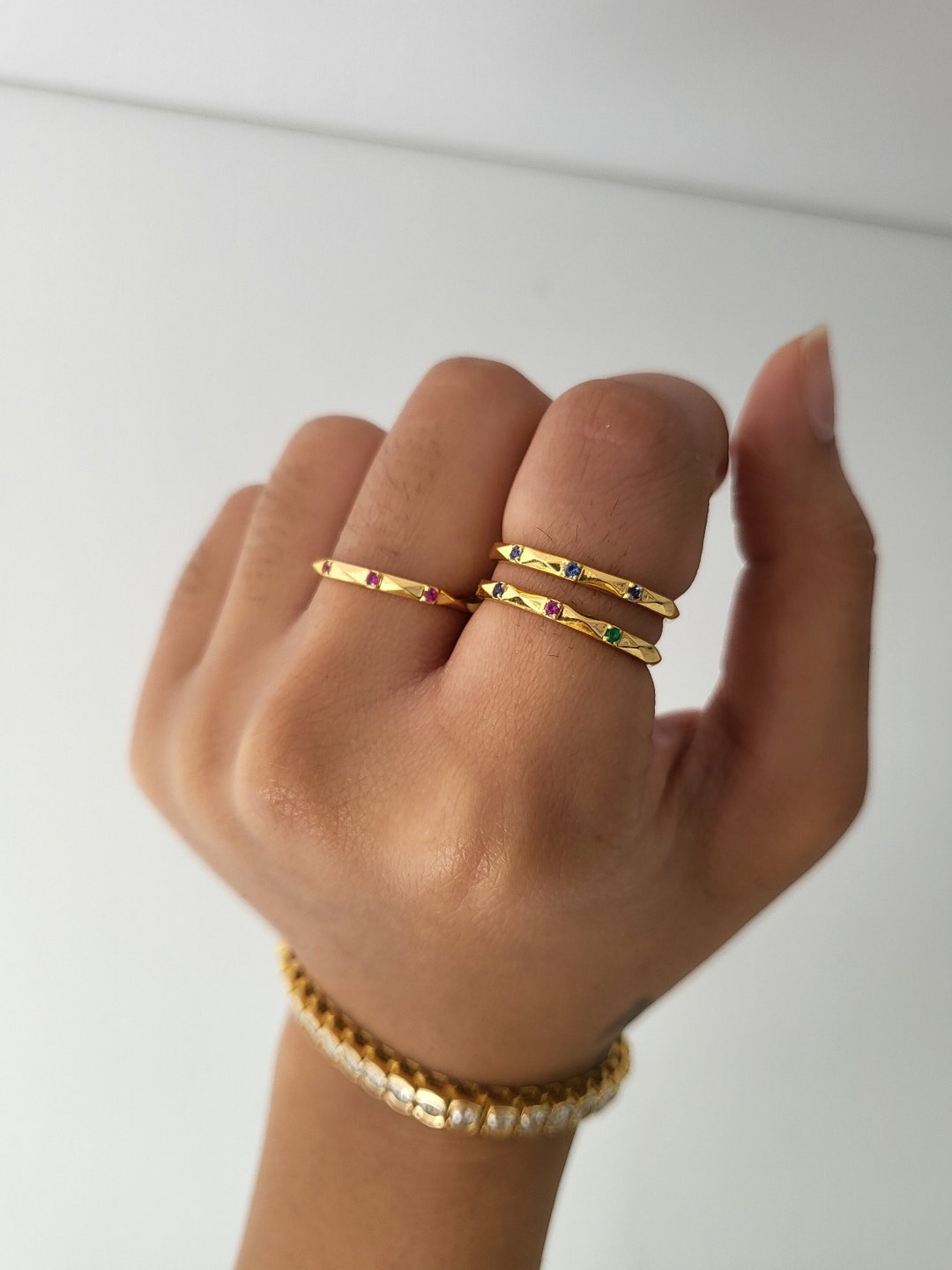 18k Real Gold Stacking Ring, Dainty Gemstone Ring Gold, Real Gold ...