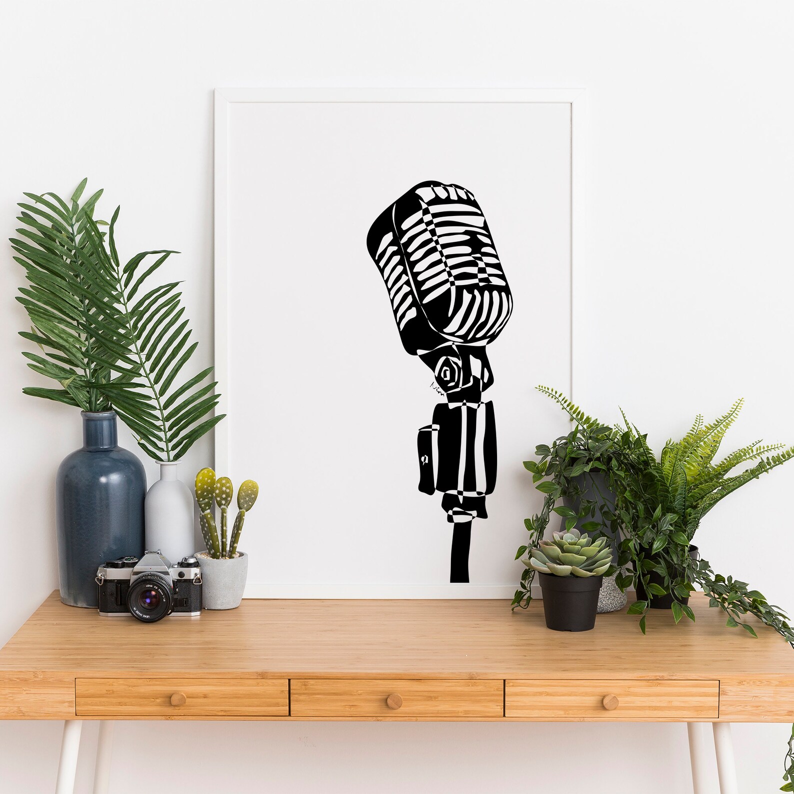 Vintage Microphone Wall Art, Microphone Music Poster, Black Minimalist ...