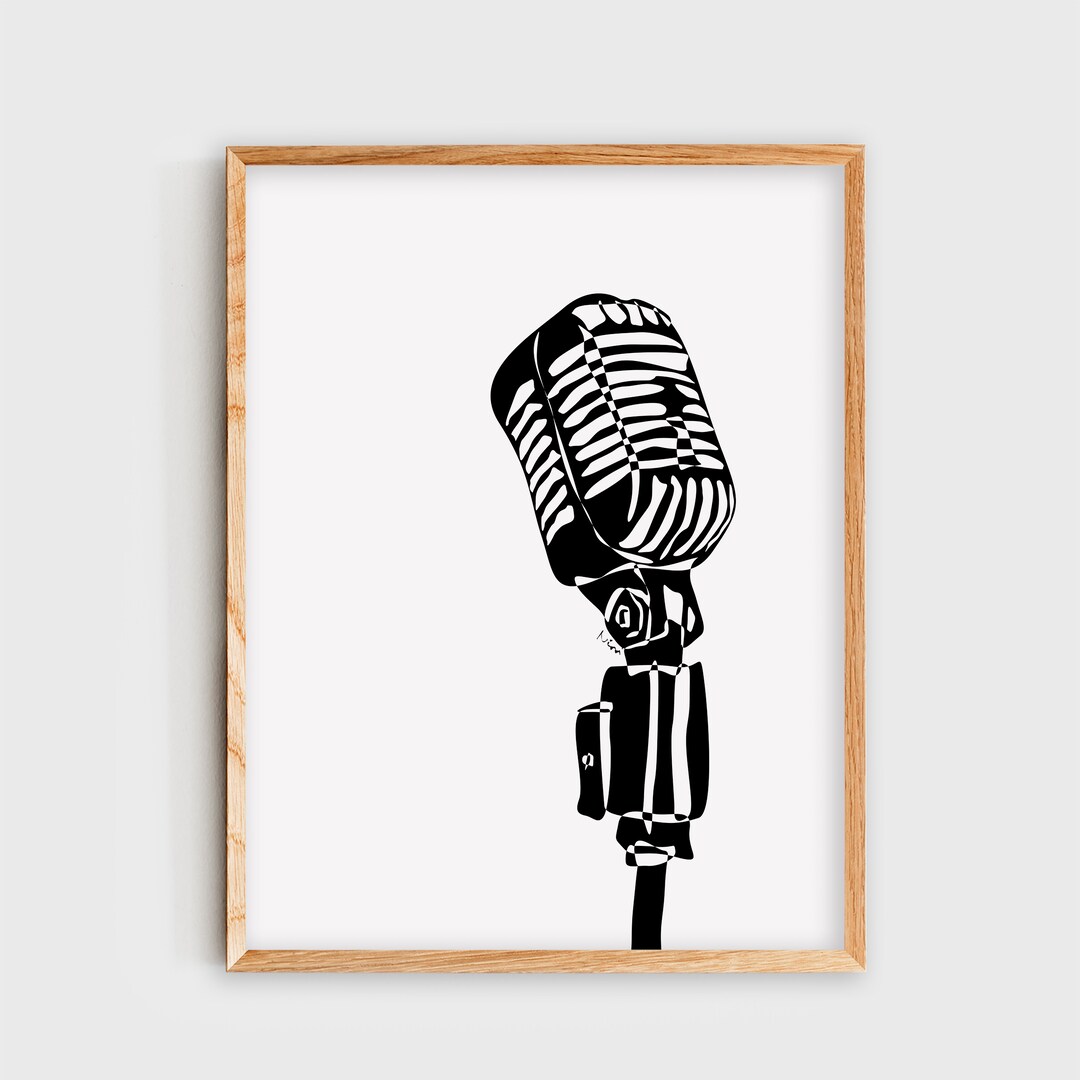 Vintage Microphone Wall Art, Microphone Music Poster, Black Minimalist ...