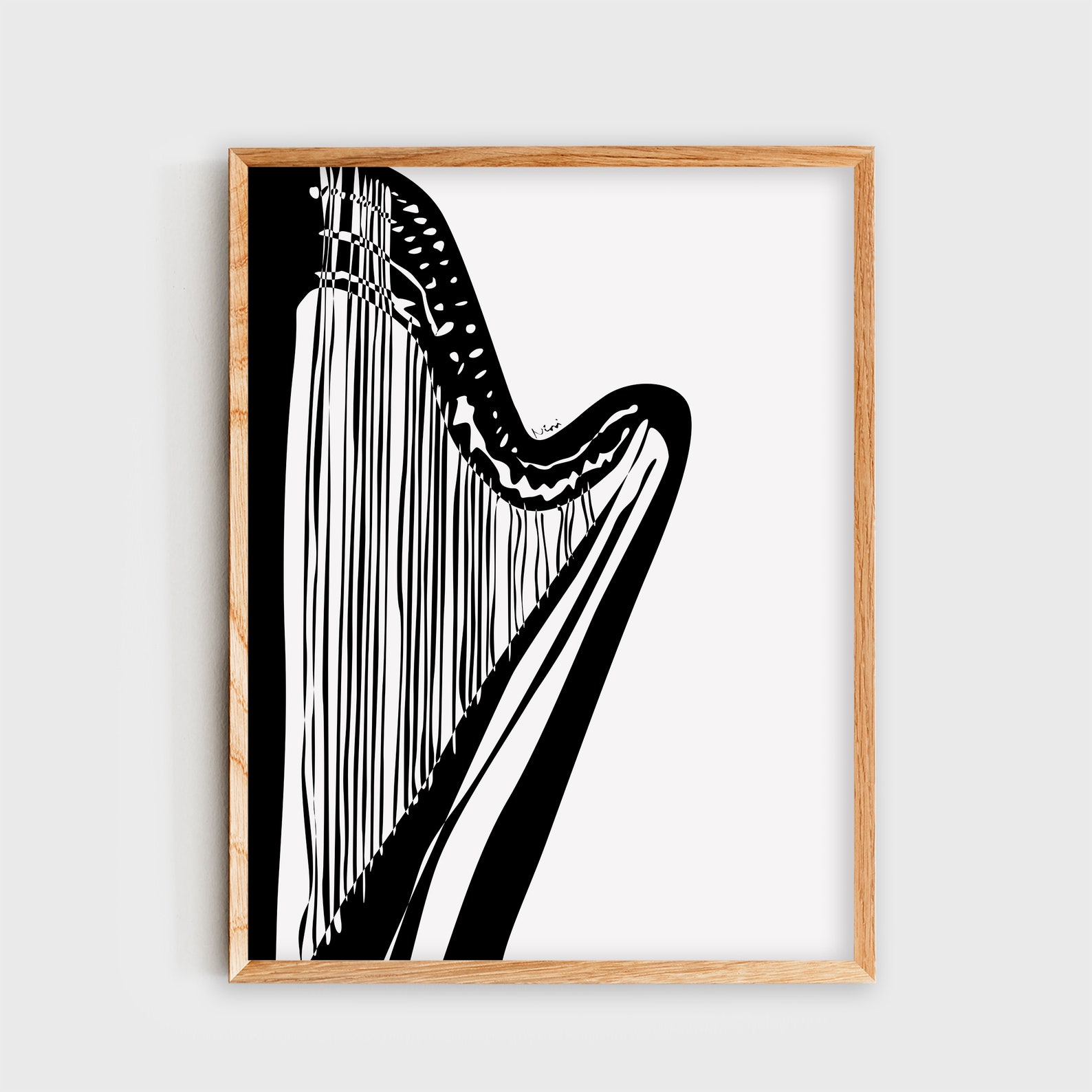 Harp Wall Art, Harp Poster, Minimalist Black and White Digital Art ...