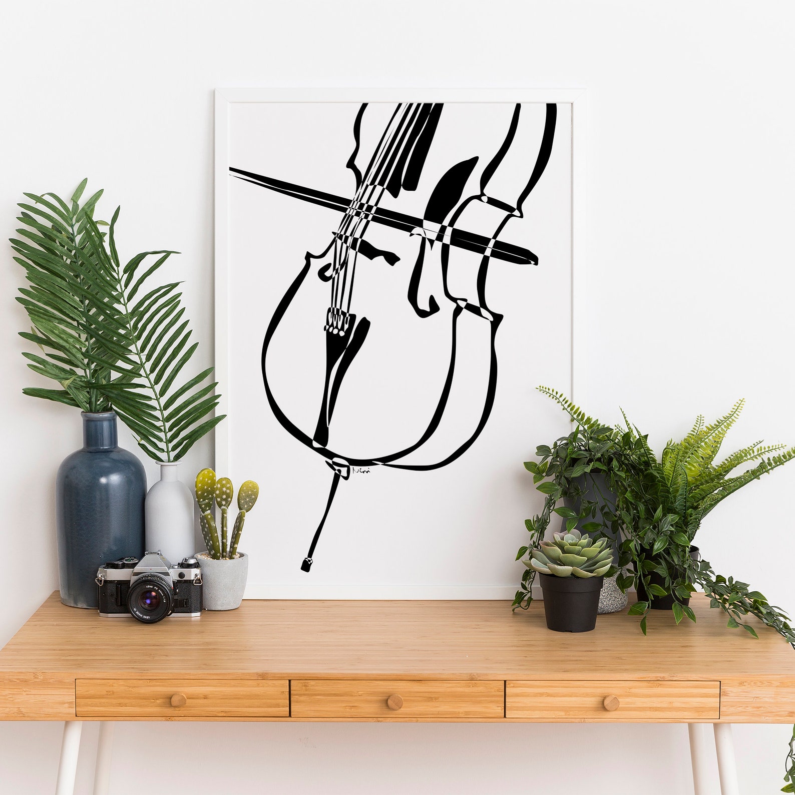 Cello Wall Art, Cello Poster, Minimalist Black & White Digital Art ...