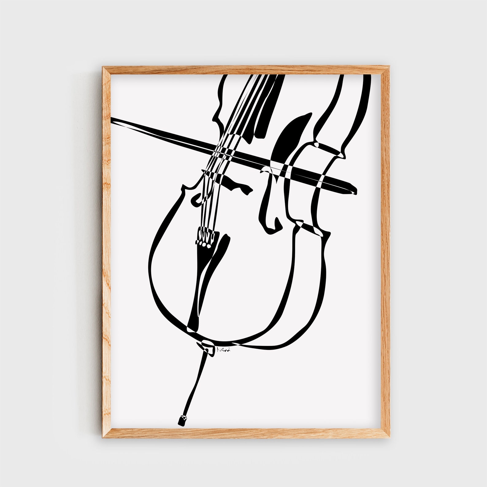 Cello Wall Art, Cello Poster, Minimalist Black & White Digital Art ...
