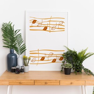 Music Notes Wall Art, Leaf Music Poster, Minimalist Terra Cotta Digital ...