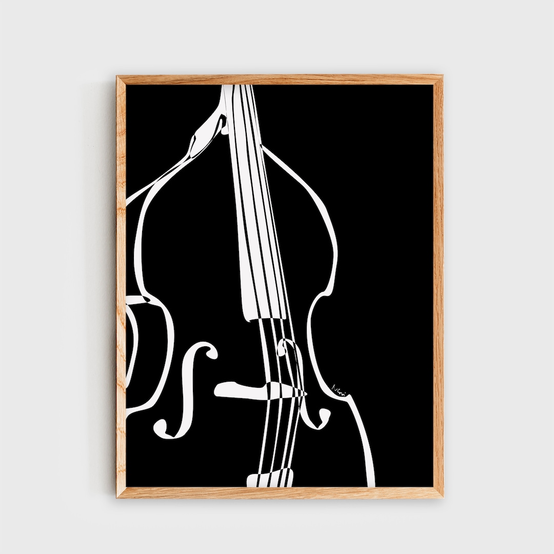 Double Bass Wall Art, Double Bass Poster, Minimalist Black & White ...
