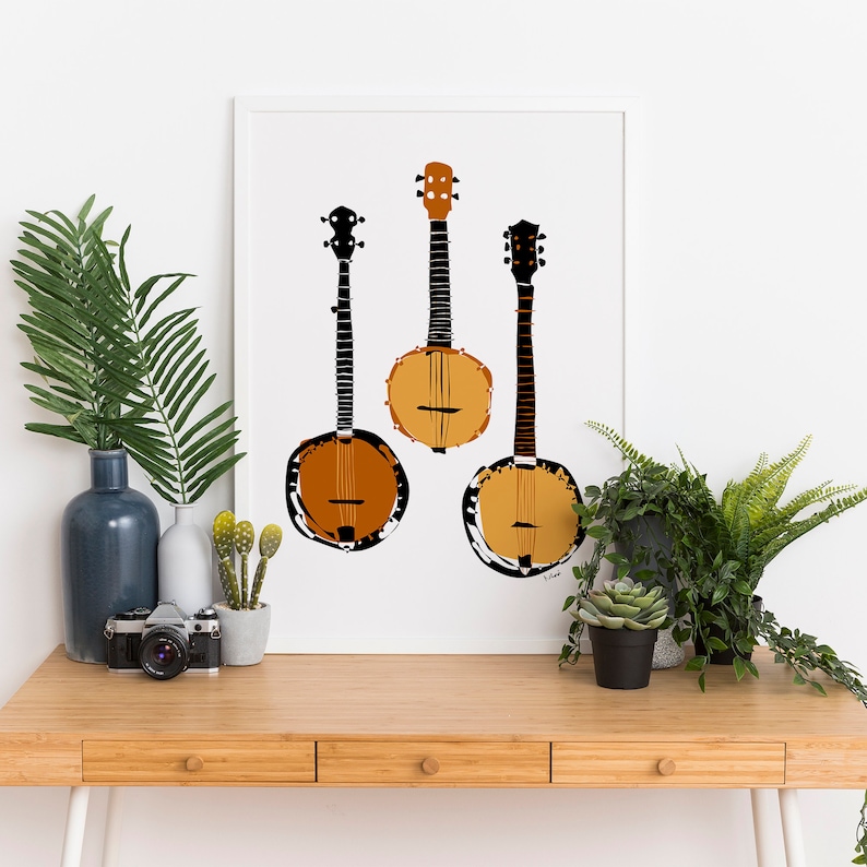 Banjo Wall Art, Banjo Poster, Minimalist Terra Cotta Digital Art Print ...