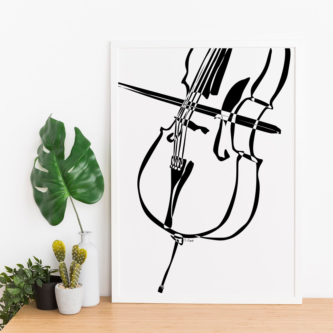 Cello Wall Art, Cello Poster, Minimalist Black & White Digital Art ...