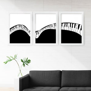 Set of 3 Piano Wall Art, Piano Poster, Minimalist Black and White ...