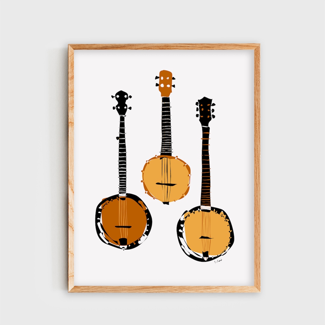 Banjo Wall Art, Banjo Poster, Minimalist Terra Cotta Digital Art Print ...