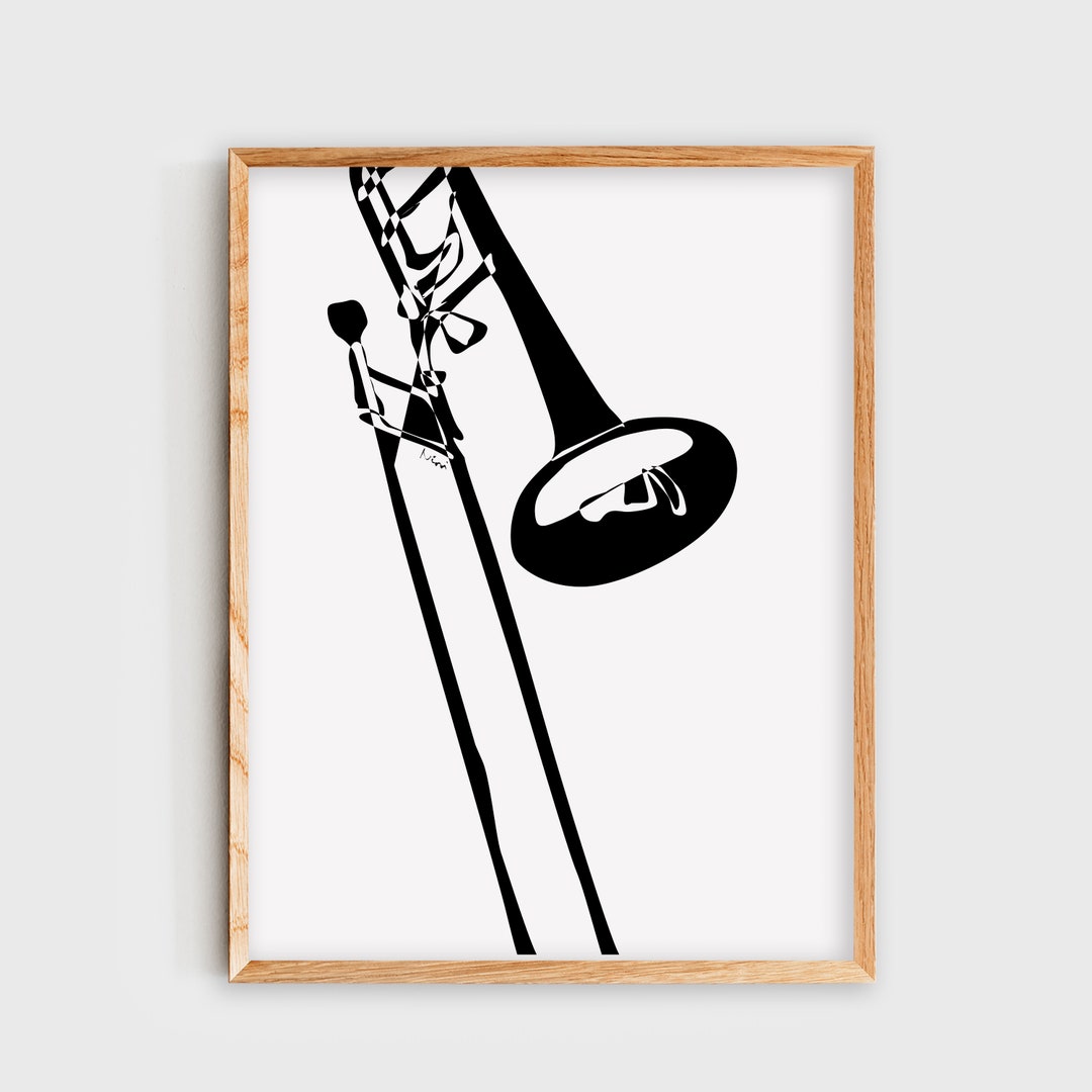 Trombone Wall Art, Trombone Poster, Minimalist Black White Digital Art ...