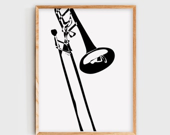 Trombone Wall Art, Trombone Poster, Minimalist Terra Cotta Digital Art ...