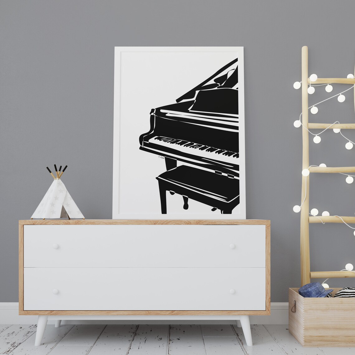 Grand Piano Wall Art, Piano Poster, Minimalist Black and White Digital ...