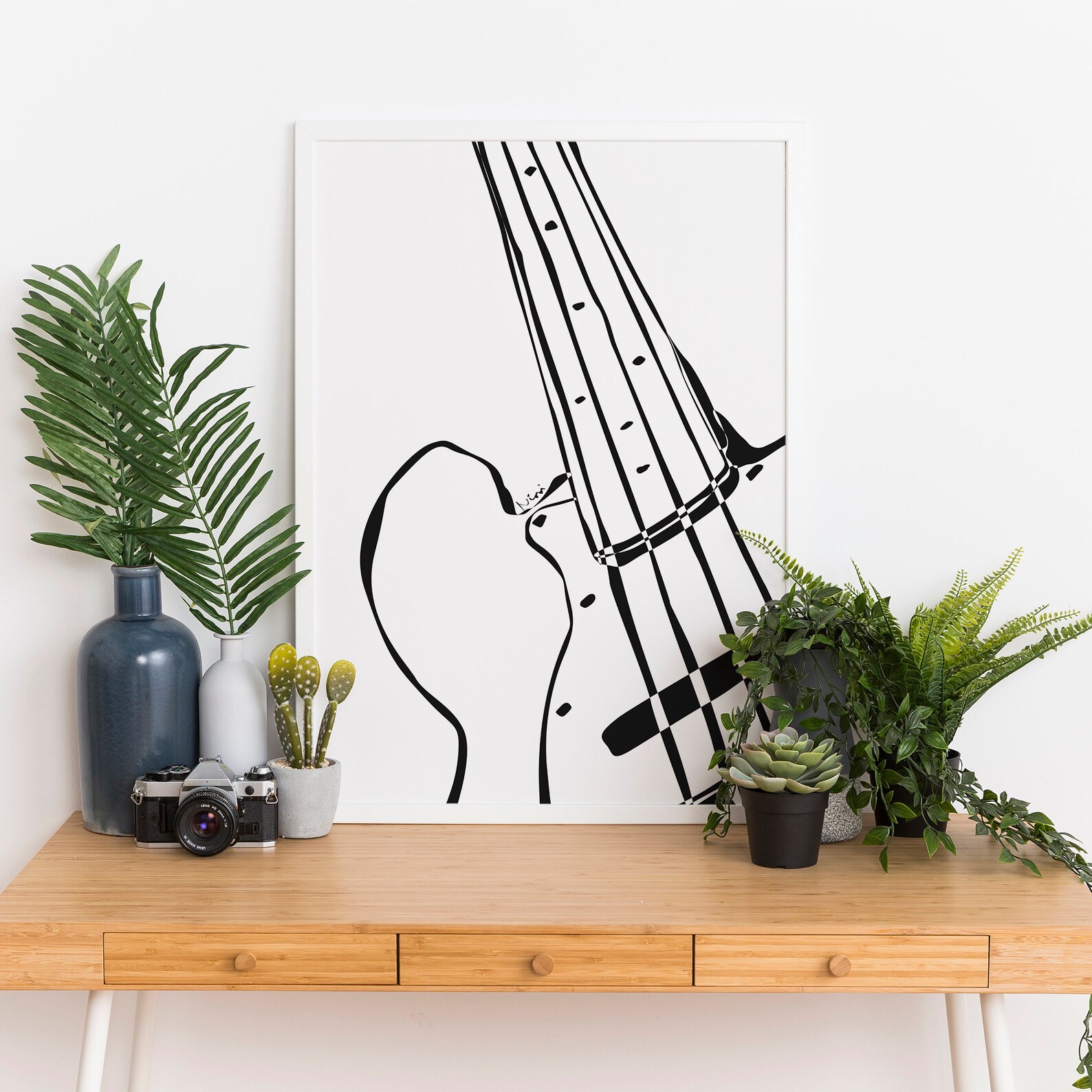 Set Of 3 Bass Guitar Wall Art Guitar Poster Minimalist Black Etsy