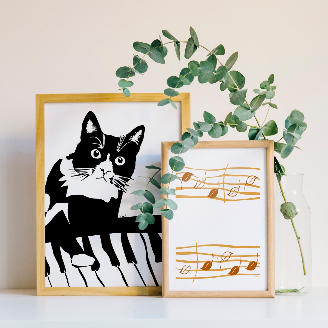 Piano Cat Wall Art, Piano Poster, Minimalist Contemporary Terra Cotta ...