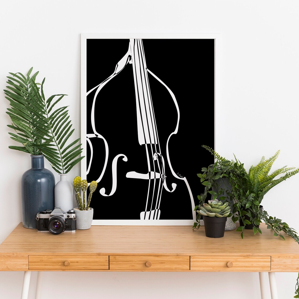 Double Bass Wall Art, Double Bass Poster, Minimalist Black & White ...