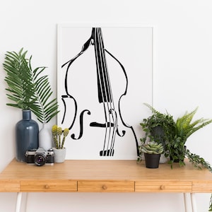 Double Bass Wall Art, Double Bass Poster, Minimalist Black & White ...