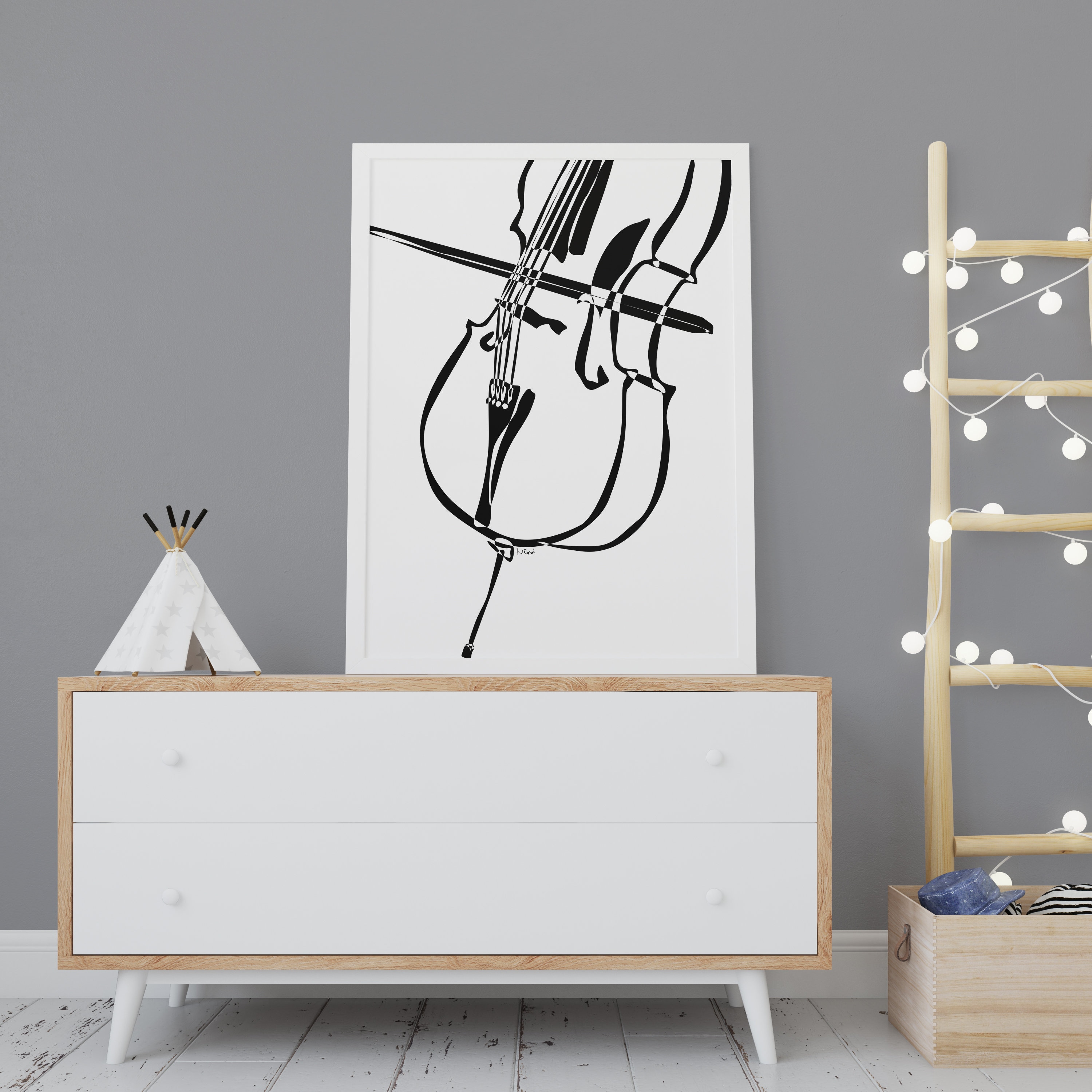 Cello Wall Art, Cello Poster, Minimalist Black & White Digital Art ...