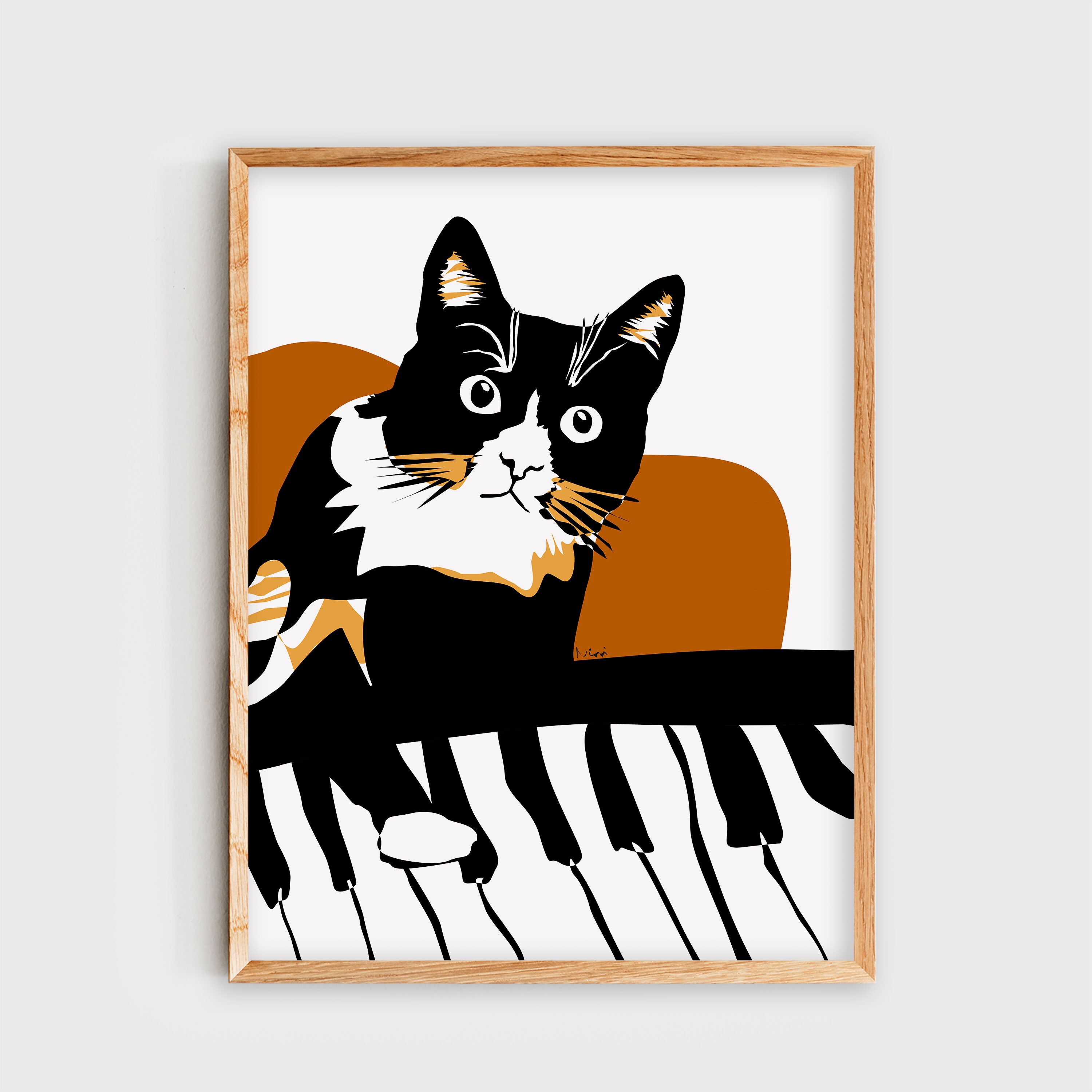 Piano Cat Art Print: Minimalist Music Room Decor (digital Download) - Etsy