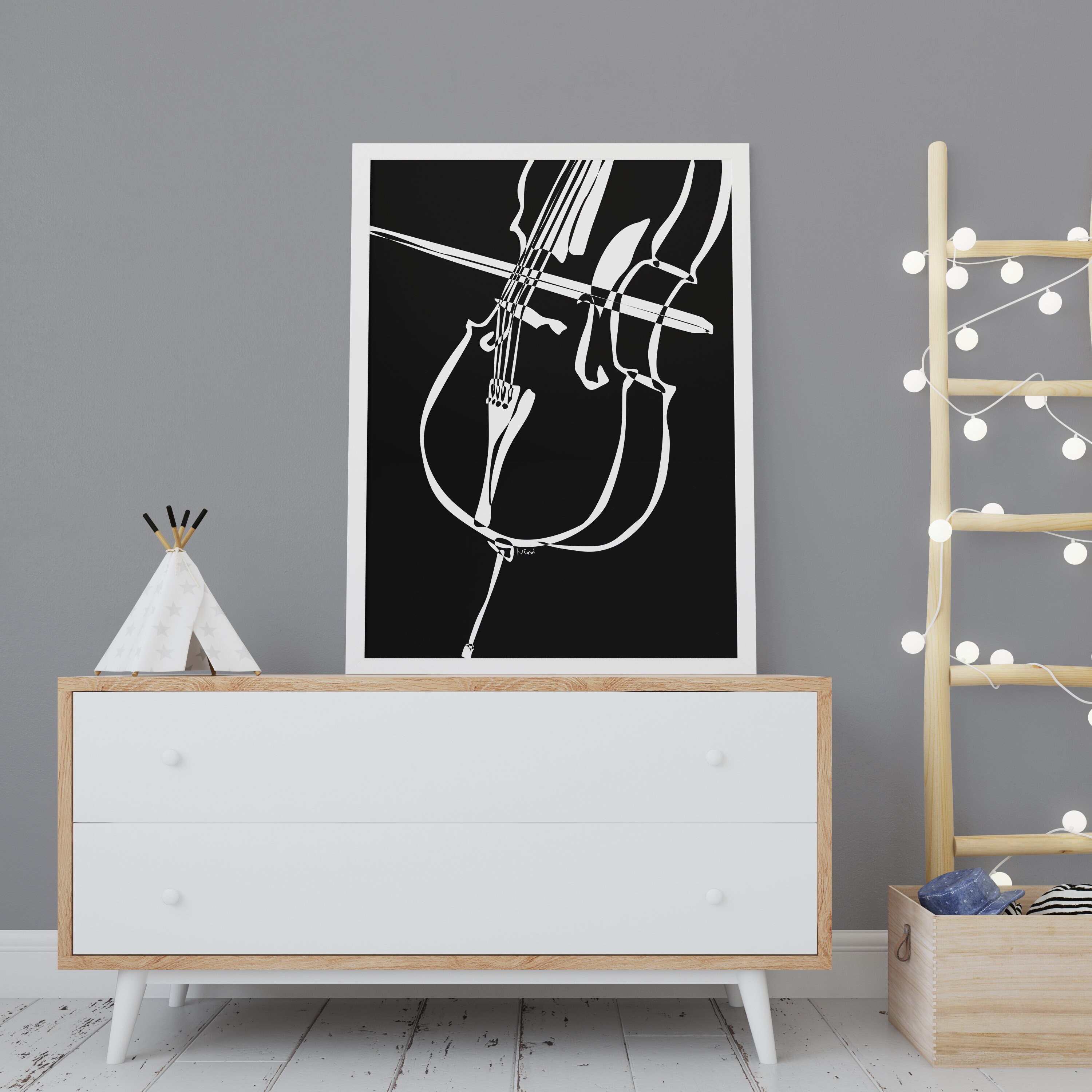 Cello Wall Art, Cello Poster, Minimalist Black & White Digital Art ...