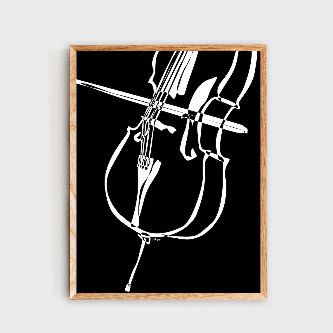 Cello Wall Art, Cello Poster, Minimalist Black & White Digital Art ...