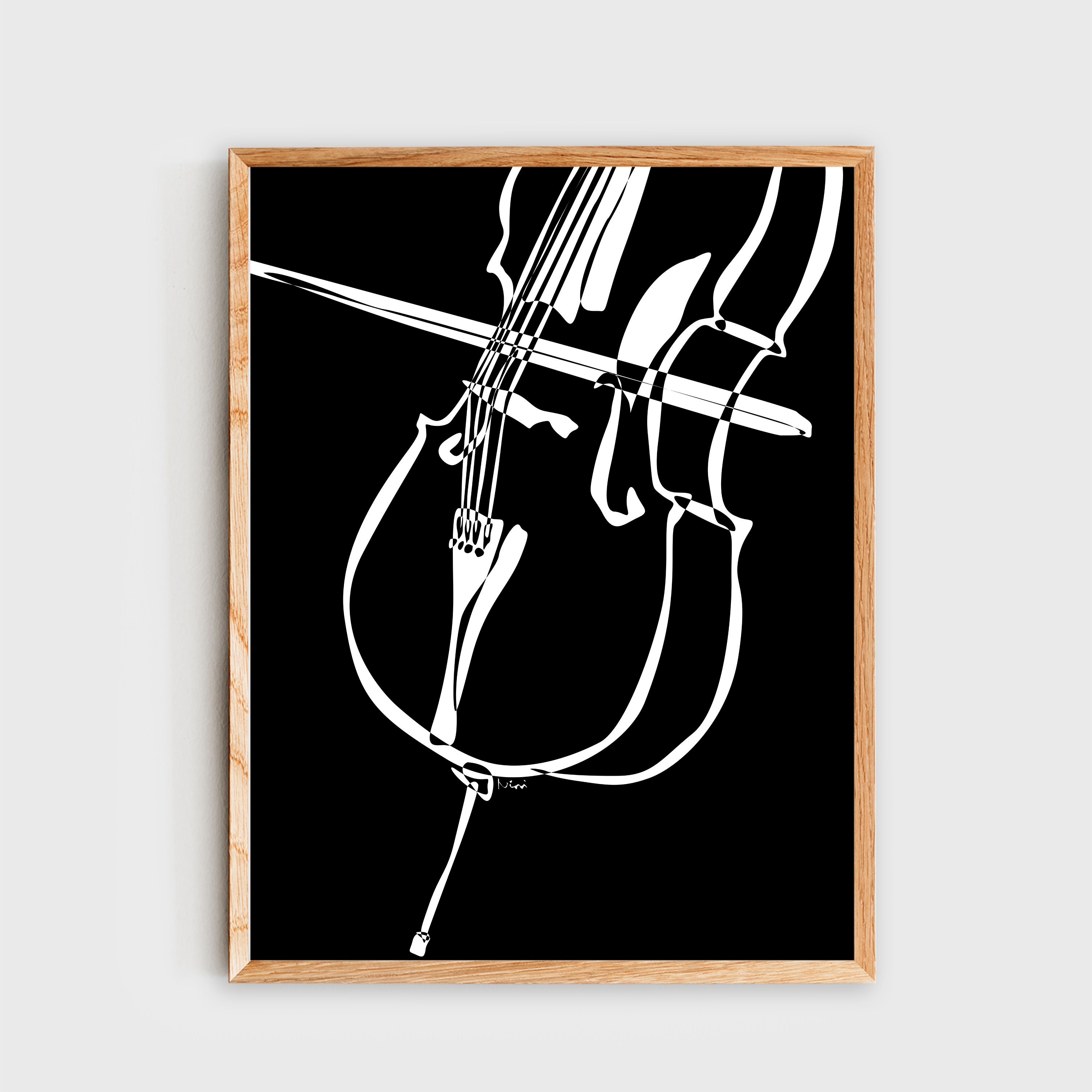 Cello Wall Art, Cello Poster, Minimalist Black & White Digital Art ...