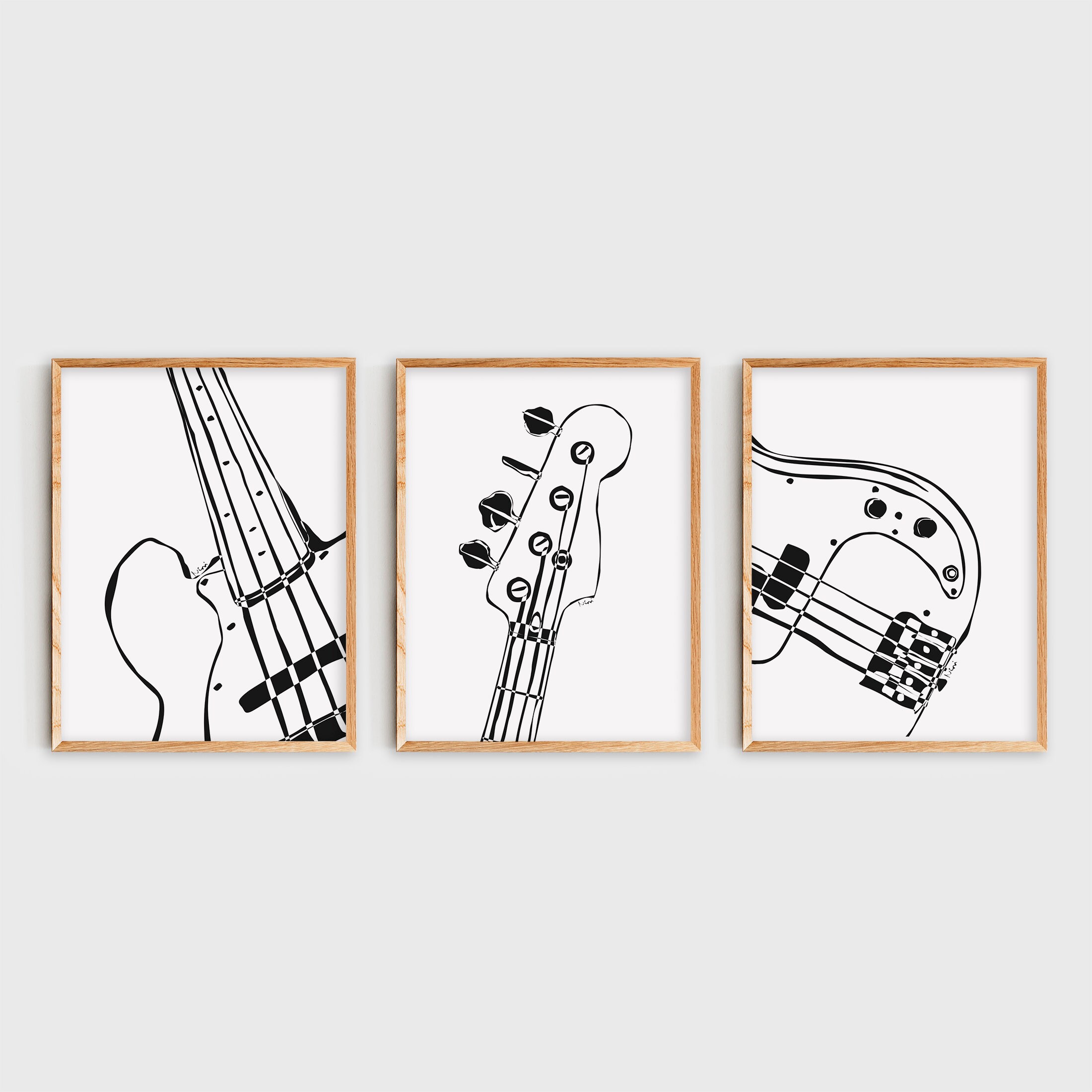 Set Of 3 Bass Guitar Wall Art Guitar Poster Minimalist Black Etsy
