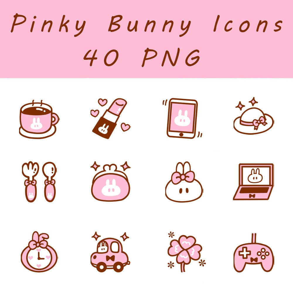 Digital Pinky Bunny Icons Clip Art/sticker/goodnotes/scrapbook/diary ...