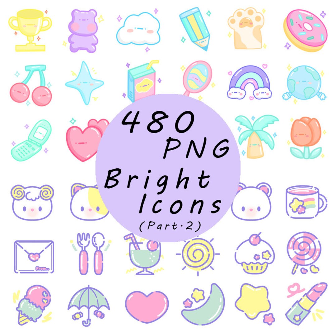 Digital Cute Bright Colour Icons Clip Art/sticker/goodnotes/scrapbook ...