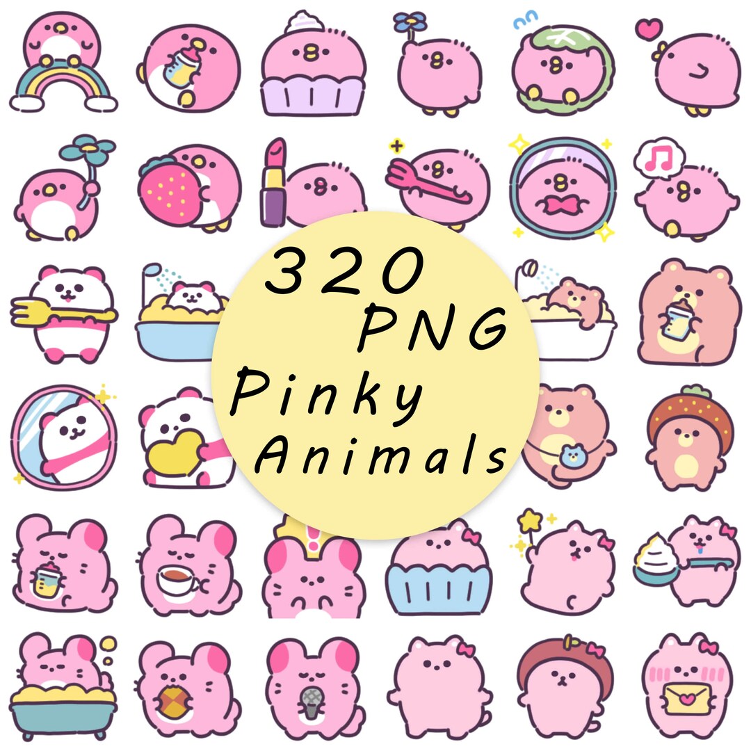 Digital Anime Cute Pinky Animals Clip Art/sticker/goodnotes/scrapbook ...